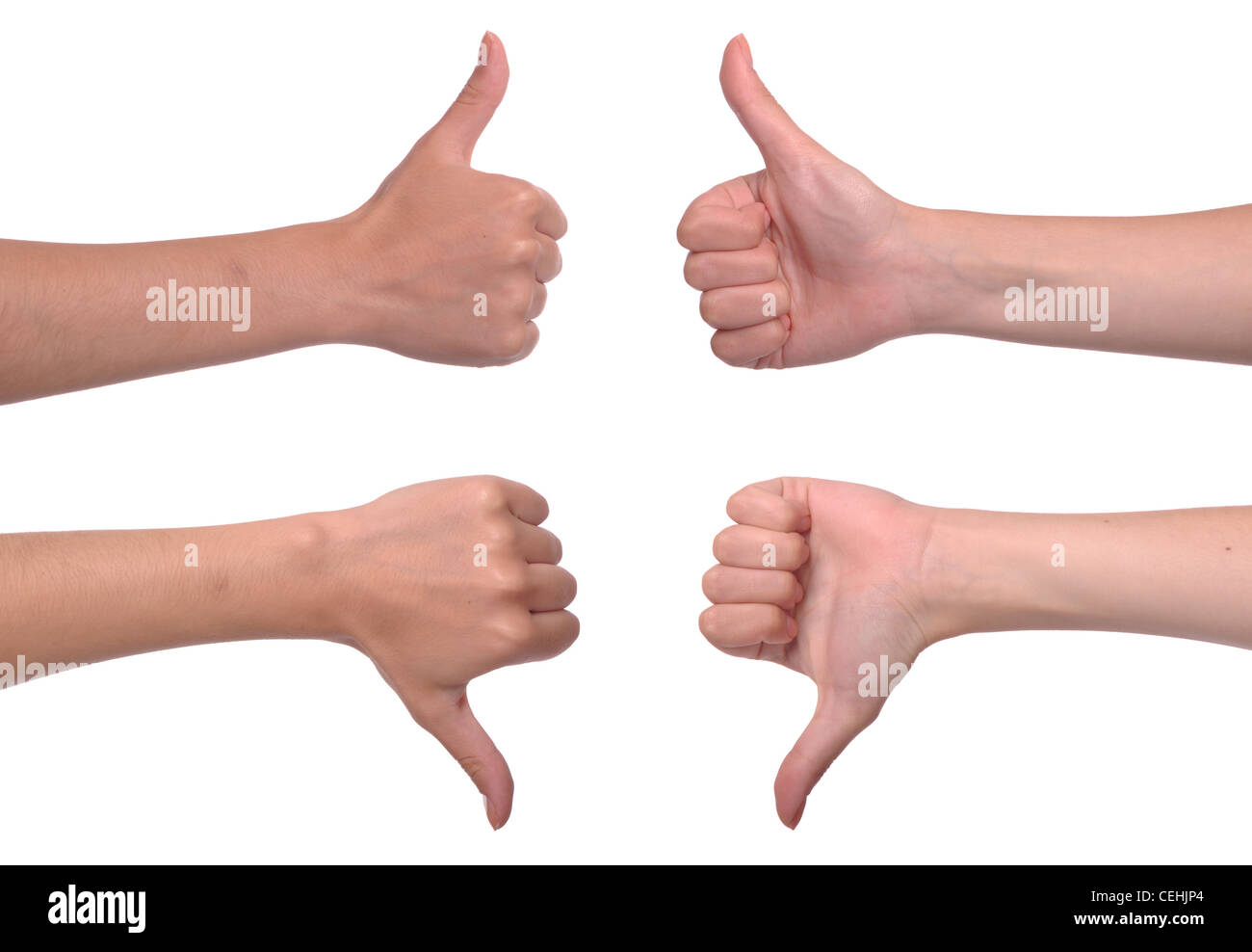 front and back woman hands showing thumbs up and down (isolated on ...