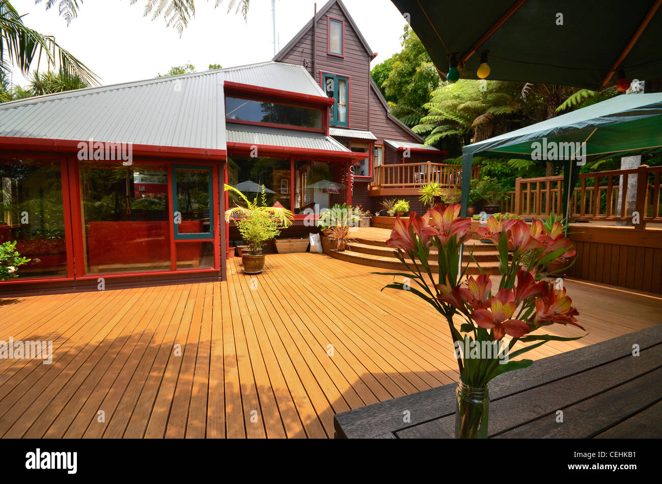 New Zealand colonial style timber weather board house and decking ...
