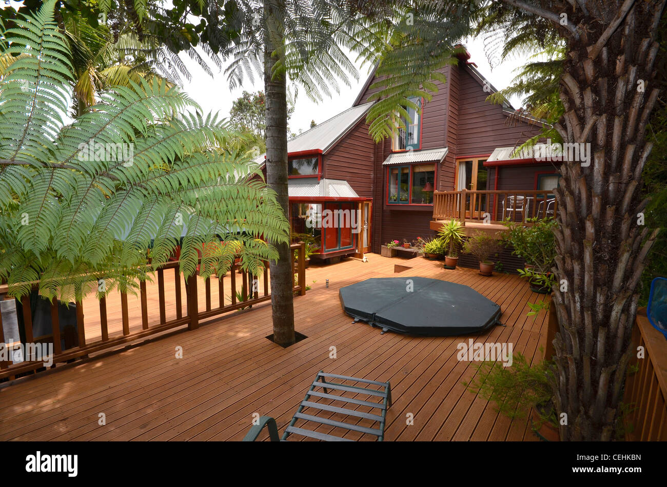 New Zealand colonial style timber weather board house and decking ...