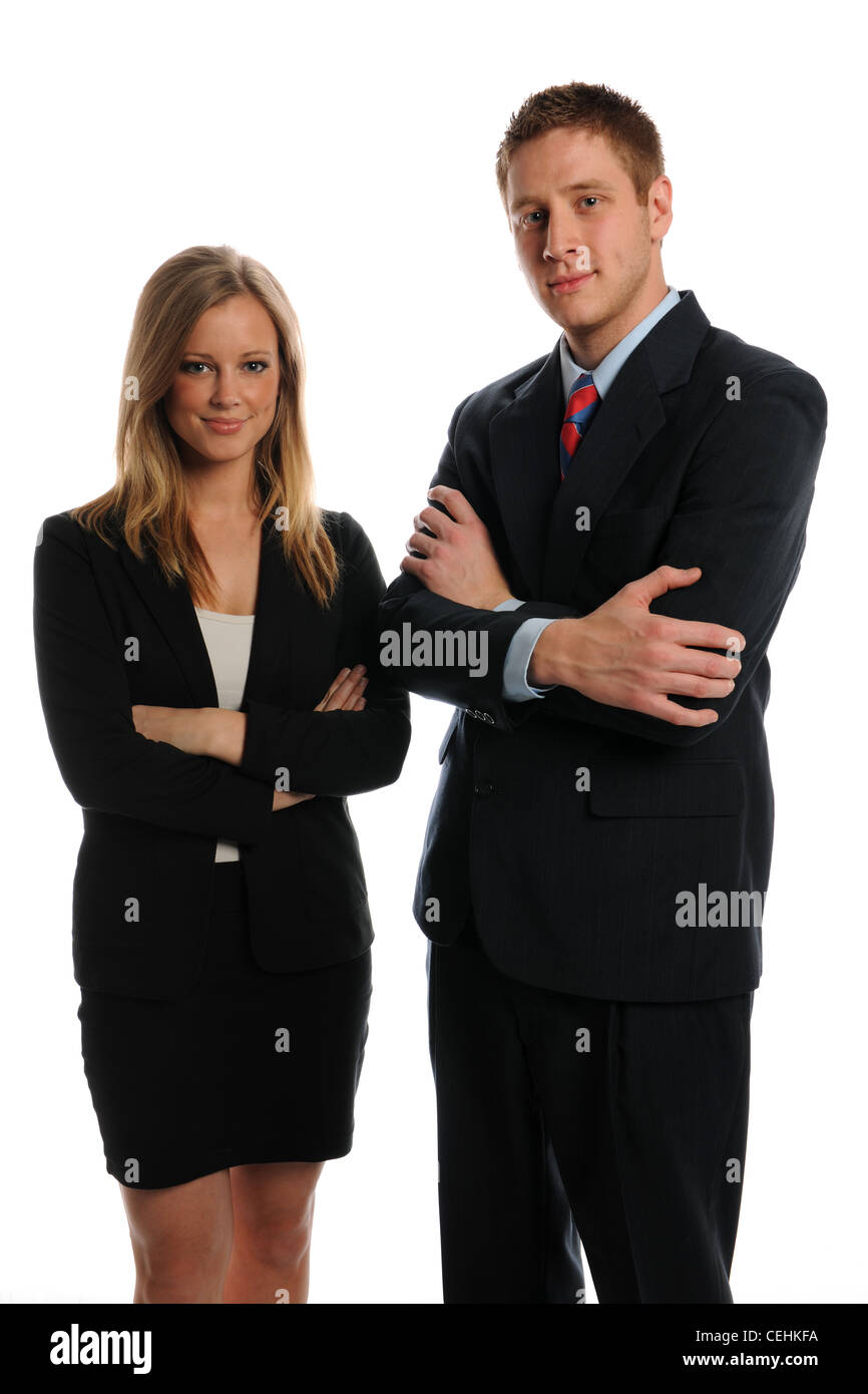 Young business partners or couple isolated on white Stock Photo - Alamy