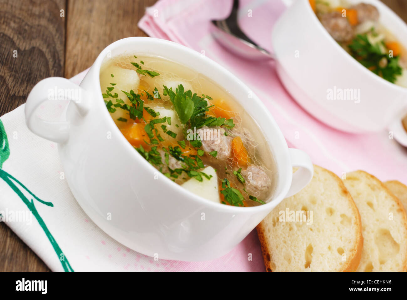 Homemade soup on the kitchen table Stock Photo - Alamy