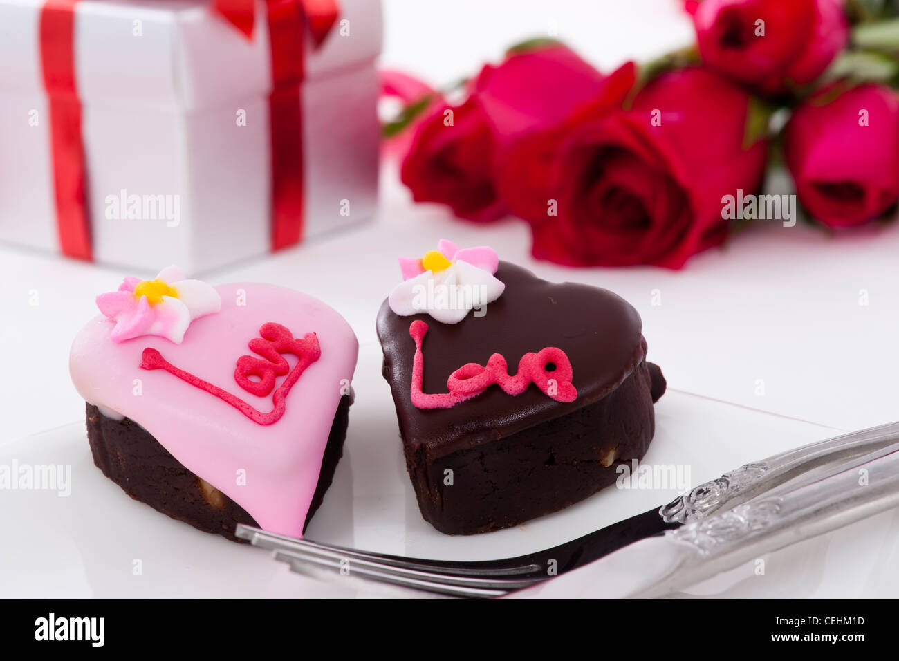 Valentine Series, Heart Shape Chocolate with rose on white background ...