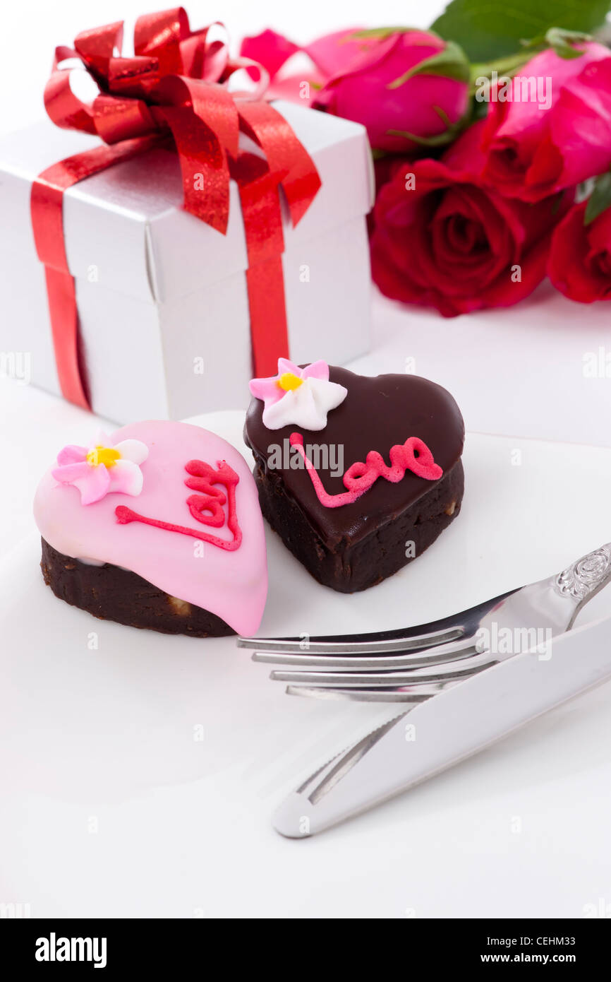 Valentine Series, Heart Shape Chocolate with rose on white background ...