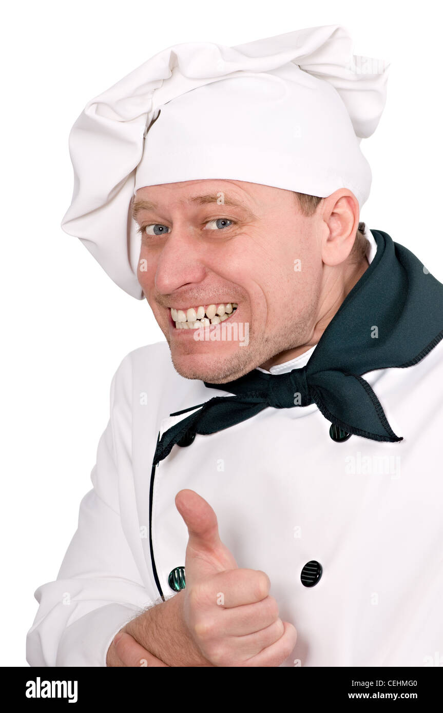 funny portrait of a cook on the white background Stock Photo - Alamy