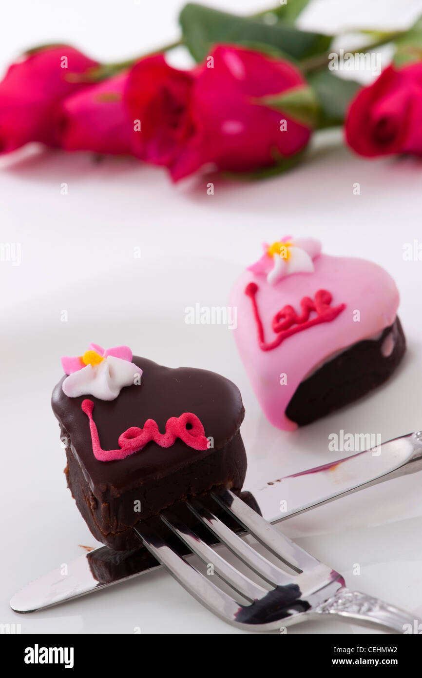 Valentine Series, Heart Shape Chocolate with rose on white background ...