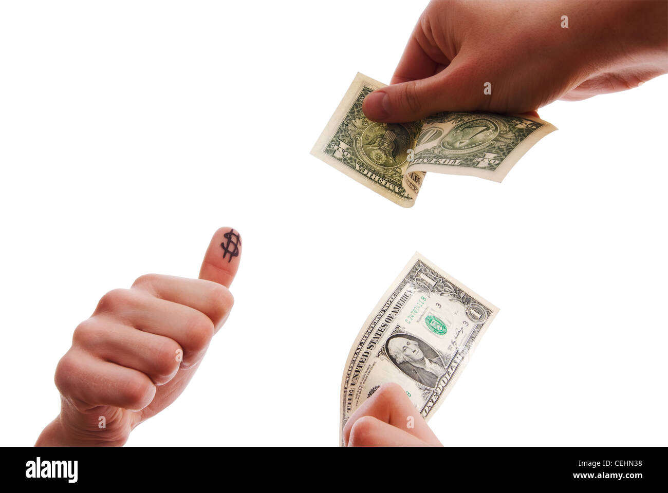 Hands exchanging money isolated on white background Stock Photo - Alamy