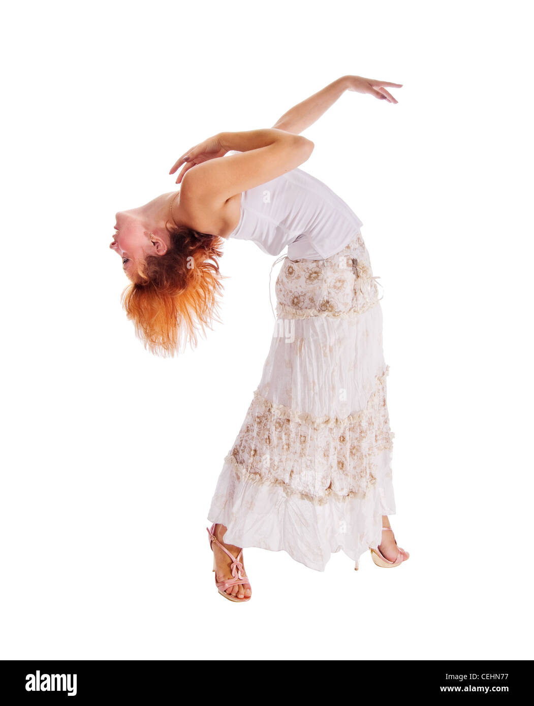 Beautiful red-haired dancer isolated on white background Stock Photo ...