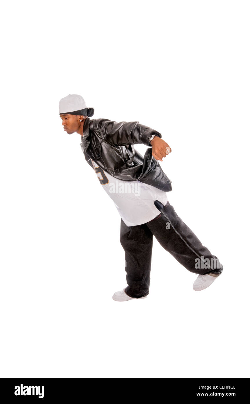 Cool young hip-hop dancer on white background Stock Photo - Alamy