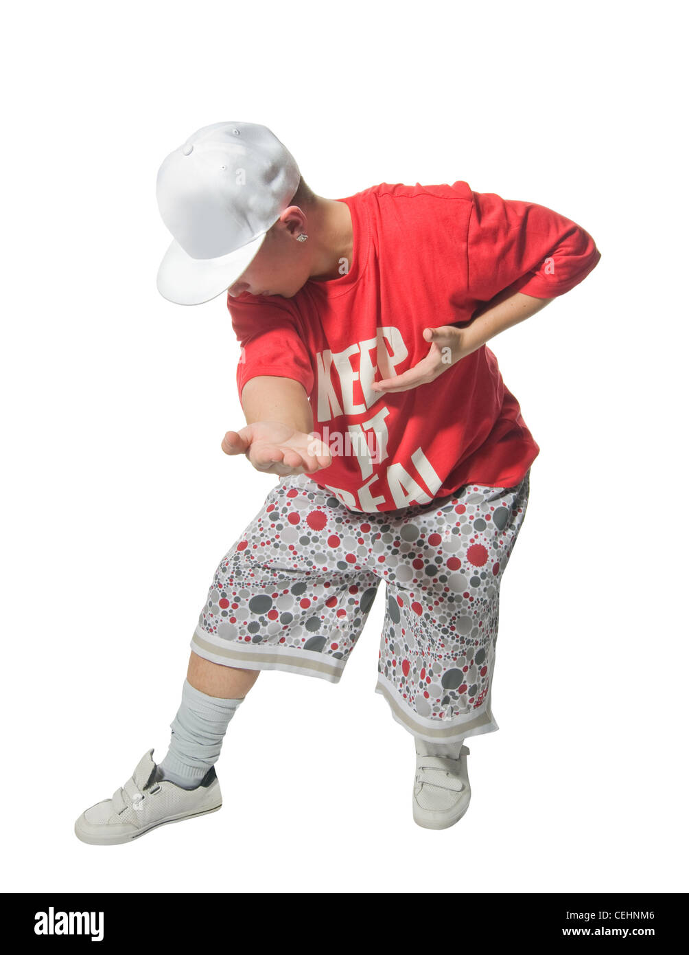 Cool young hip-hop dancer on white background Stock Photo - Alamy