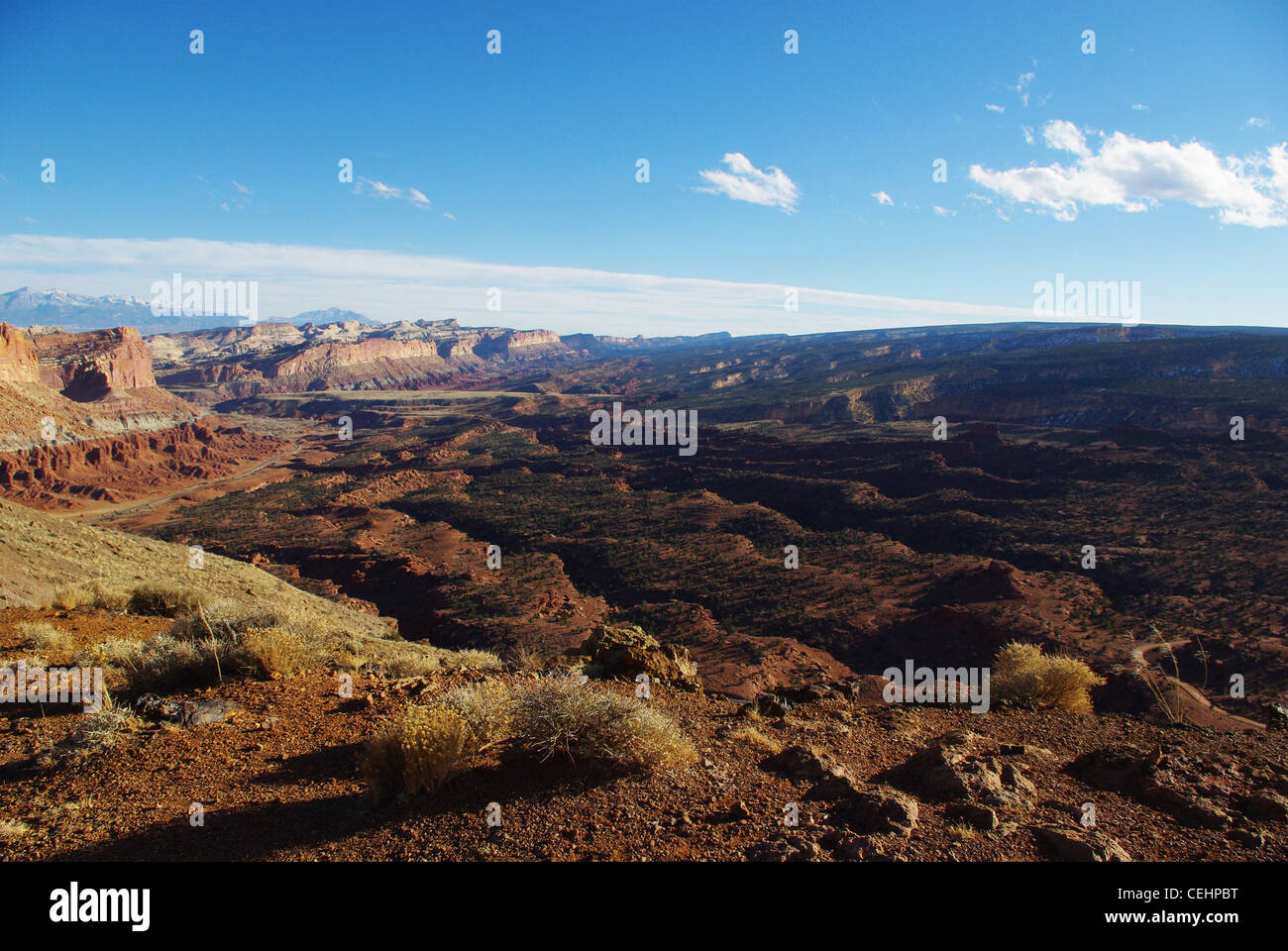 Waterpocket Fold and Henry Mountains view, Capitol Reef National Park ...