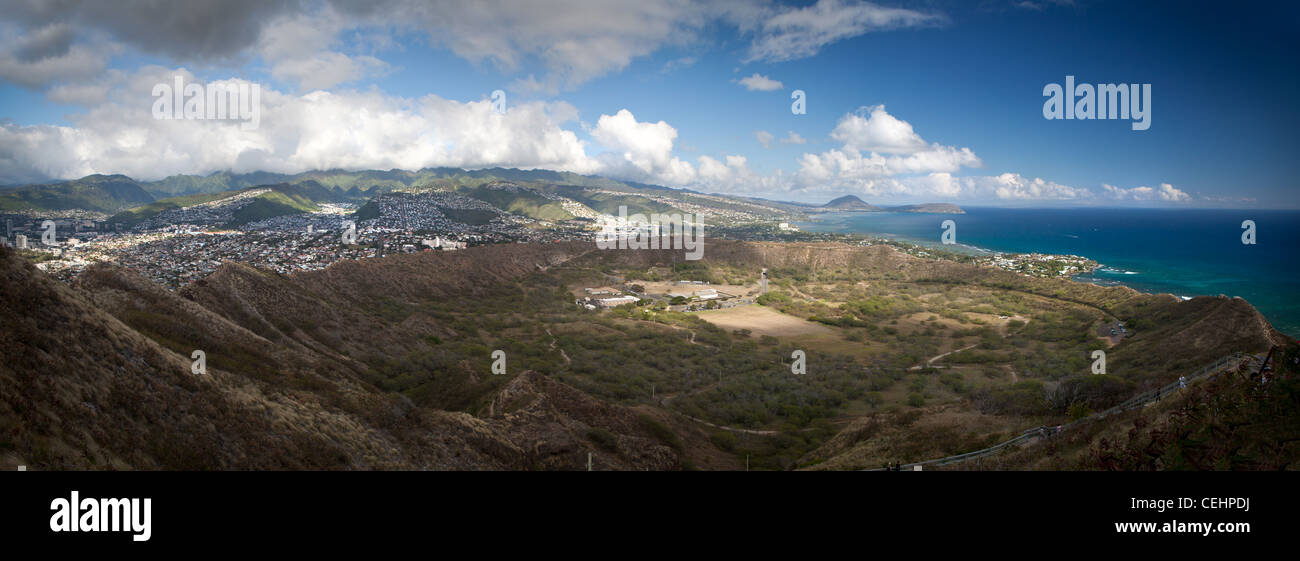 Panorama from Diamond Head summit, Waikiki, Hawaii Stock Photo - Alamy