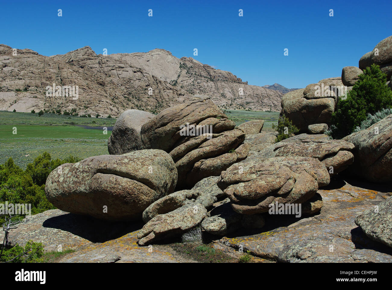 Bizarre rocks and green valley, Split Rock, Wyoming Stock Photo - Alamy