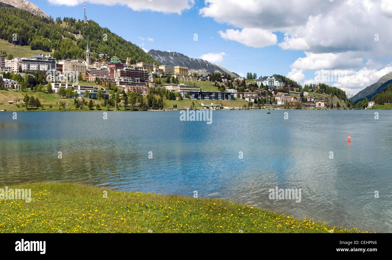 St.Moritz and Lake in Springtime, Upper Engadin, Switzerland Stock ...