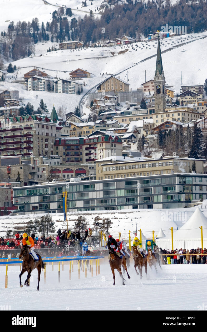 White Turf horse race in front of St.Moritz Dorf, Switzerland White ...