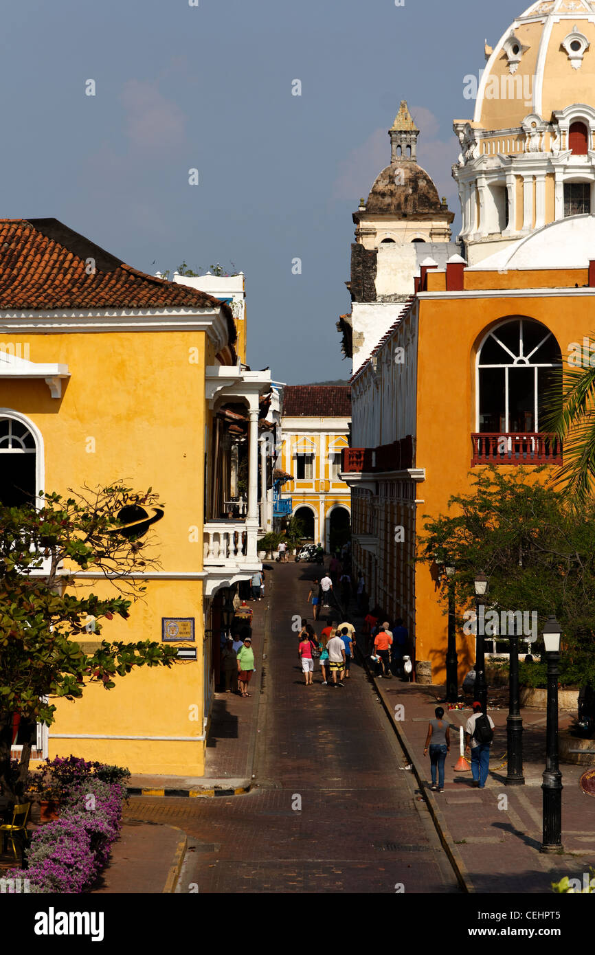 A street in the beautiful walled city of Cartagena de Indias, Colombia ...