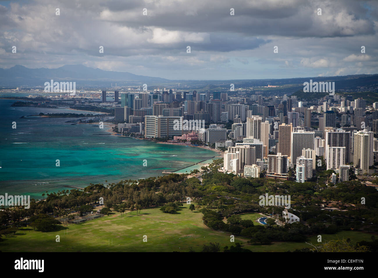 Panorama from Diamond Head summit, Waikiki, Hawaii Stock Photo - Alamy