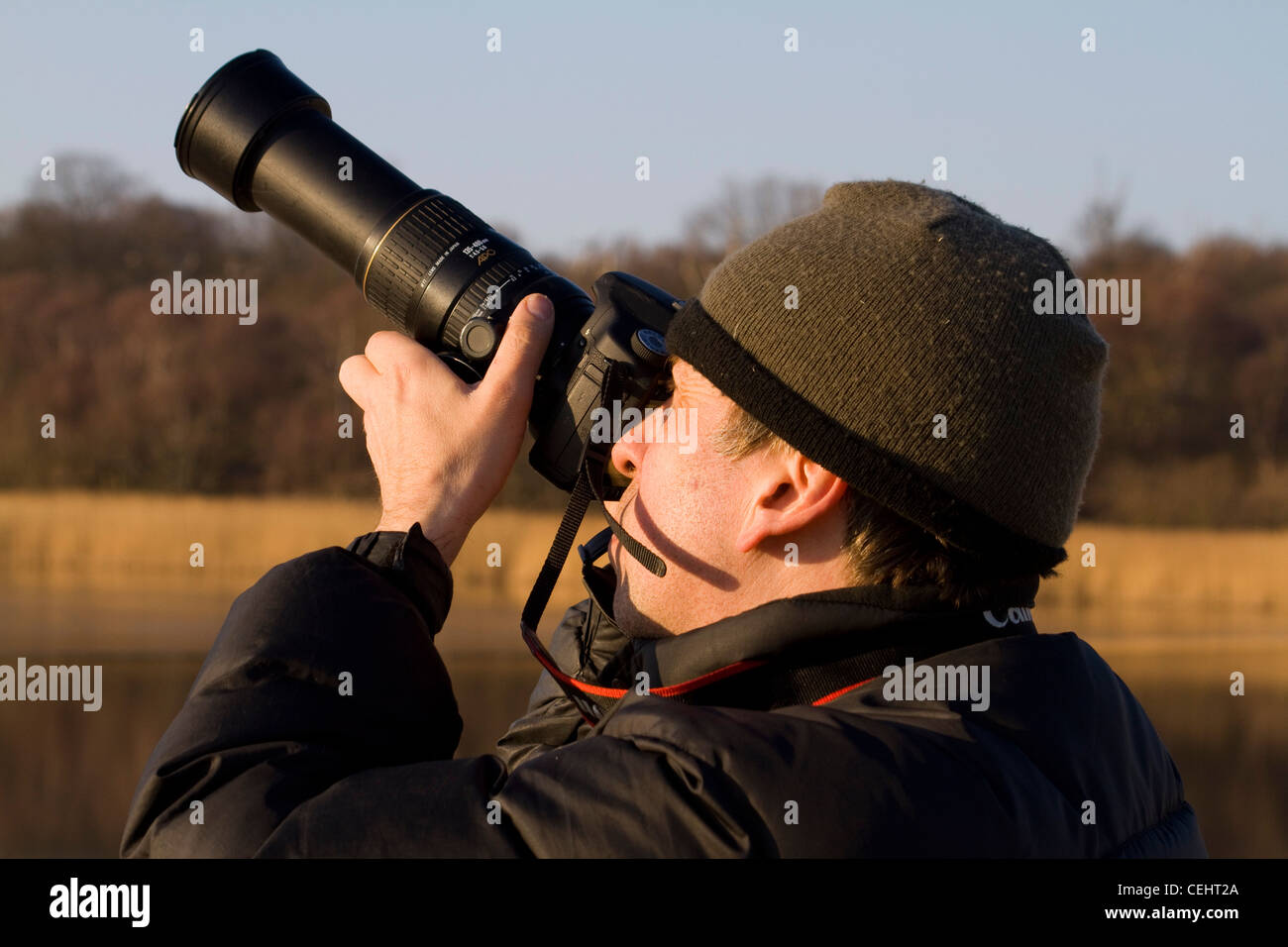 A wildlife photographer taking photos of birds in the sky Stock Photo ...