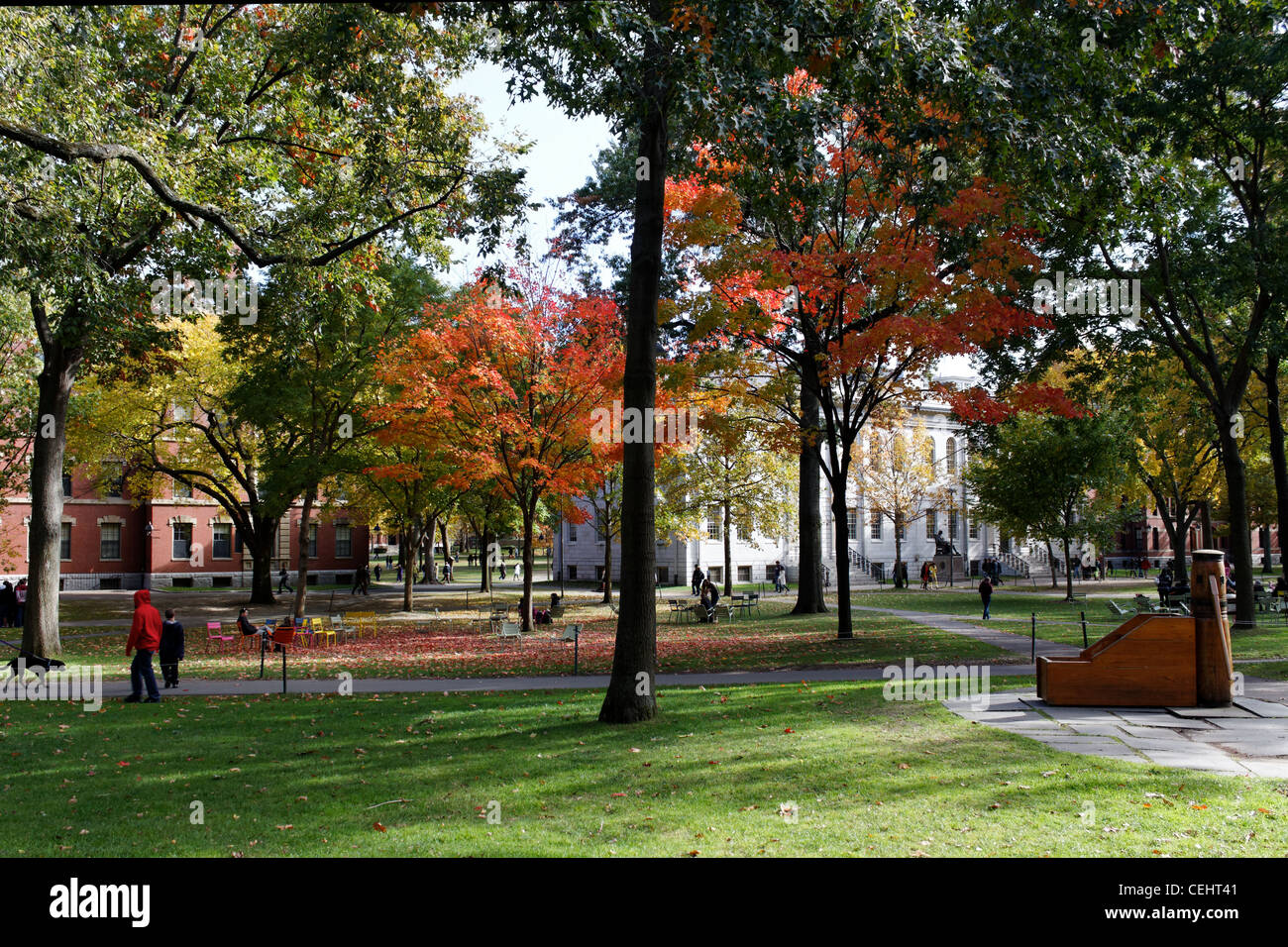 A wide-angle view of Harvard Yard, the heart of Harvard University in ...