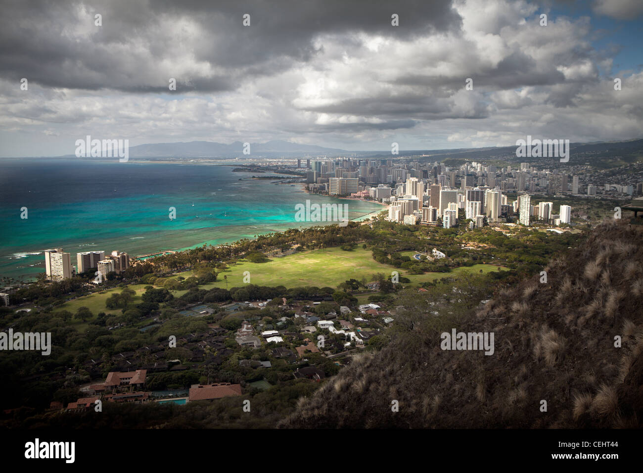 Panorama from Diamond Head summit, Waikiki, Hawaii Stock Photo - Alamy