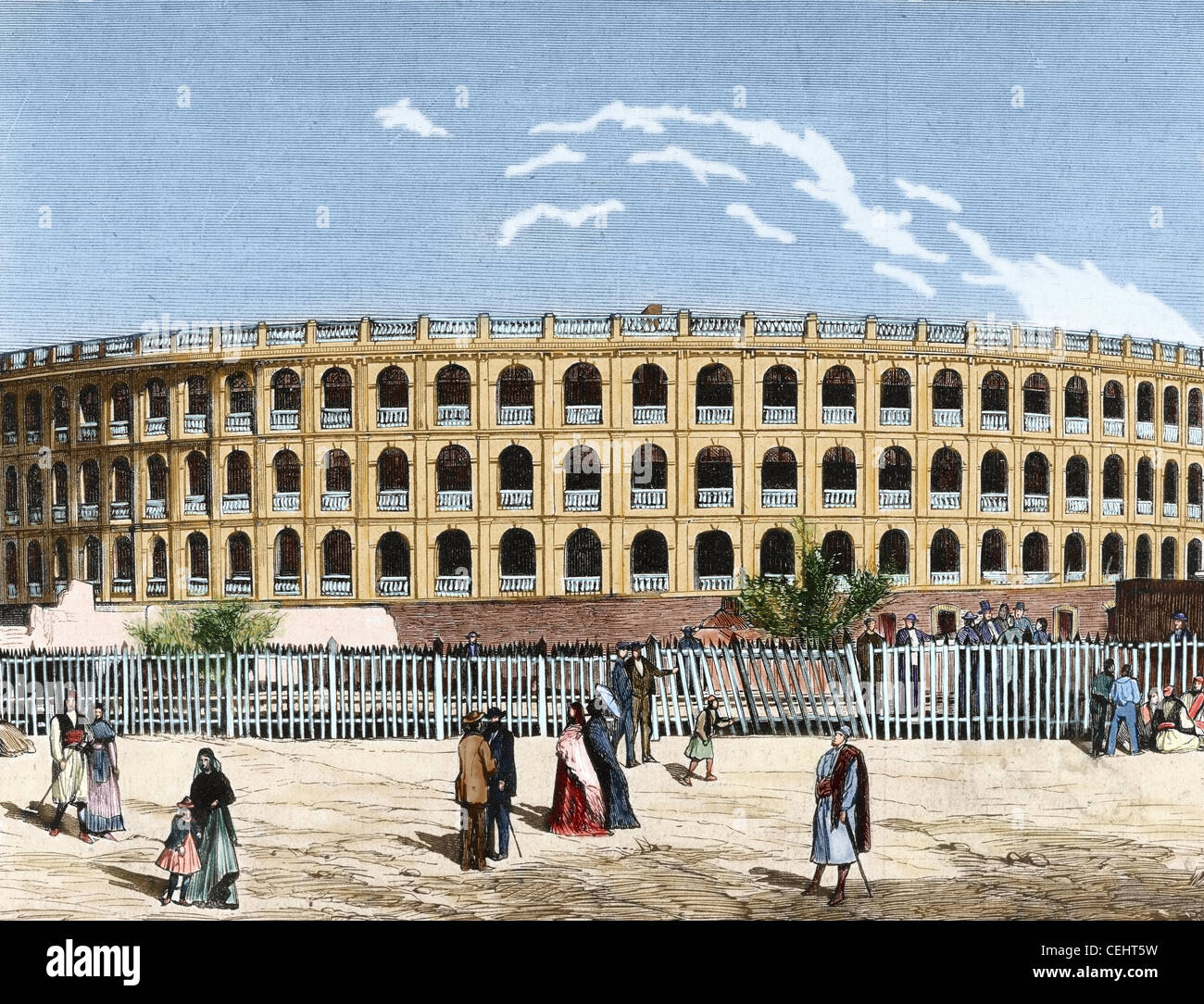 History. 19th century. Spain. Valencia. Bullring. Engraving at "The ...