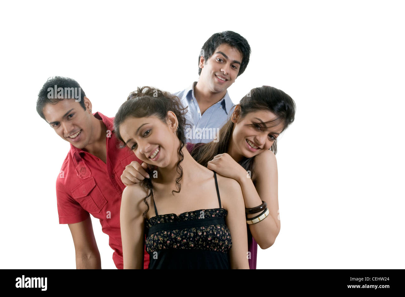 happy four friends Stock Photo - Alamy