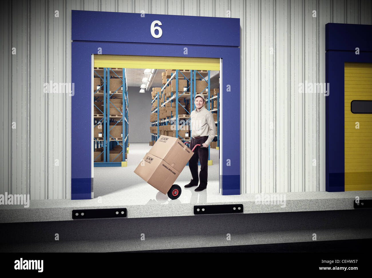 manual worker on duty in classic warehouse Stock Photo - Alamy