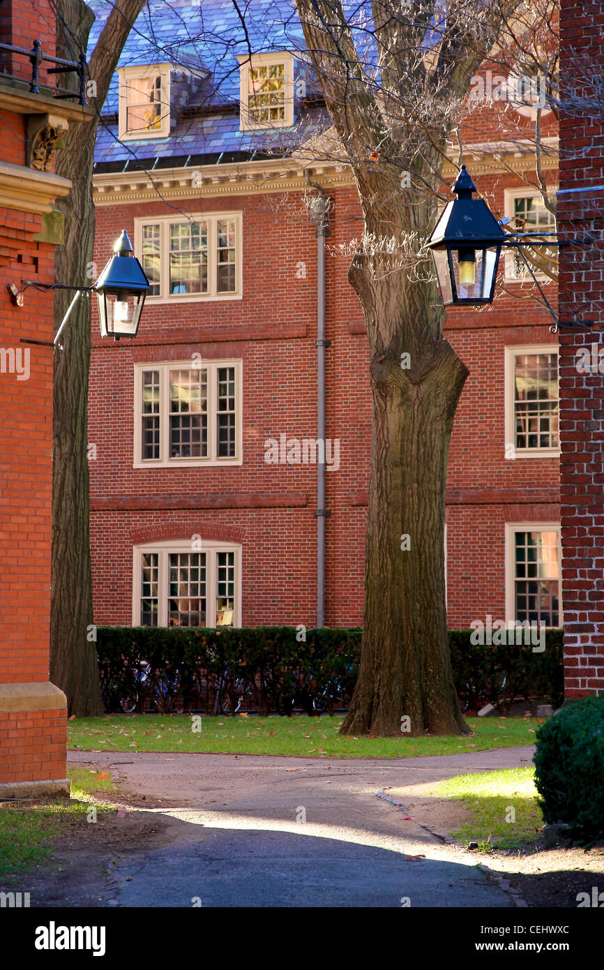 Historic red brick college freshman dormitory buildings on the campus ...