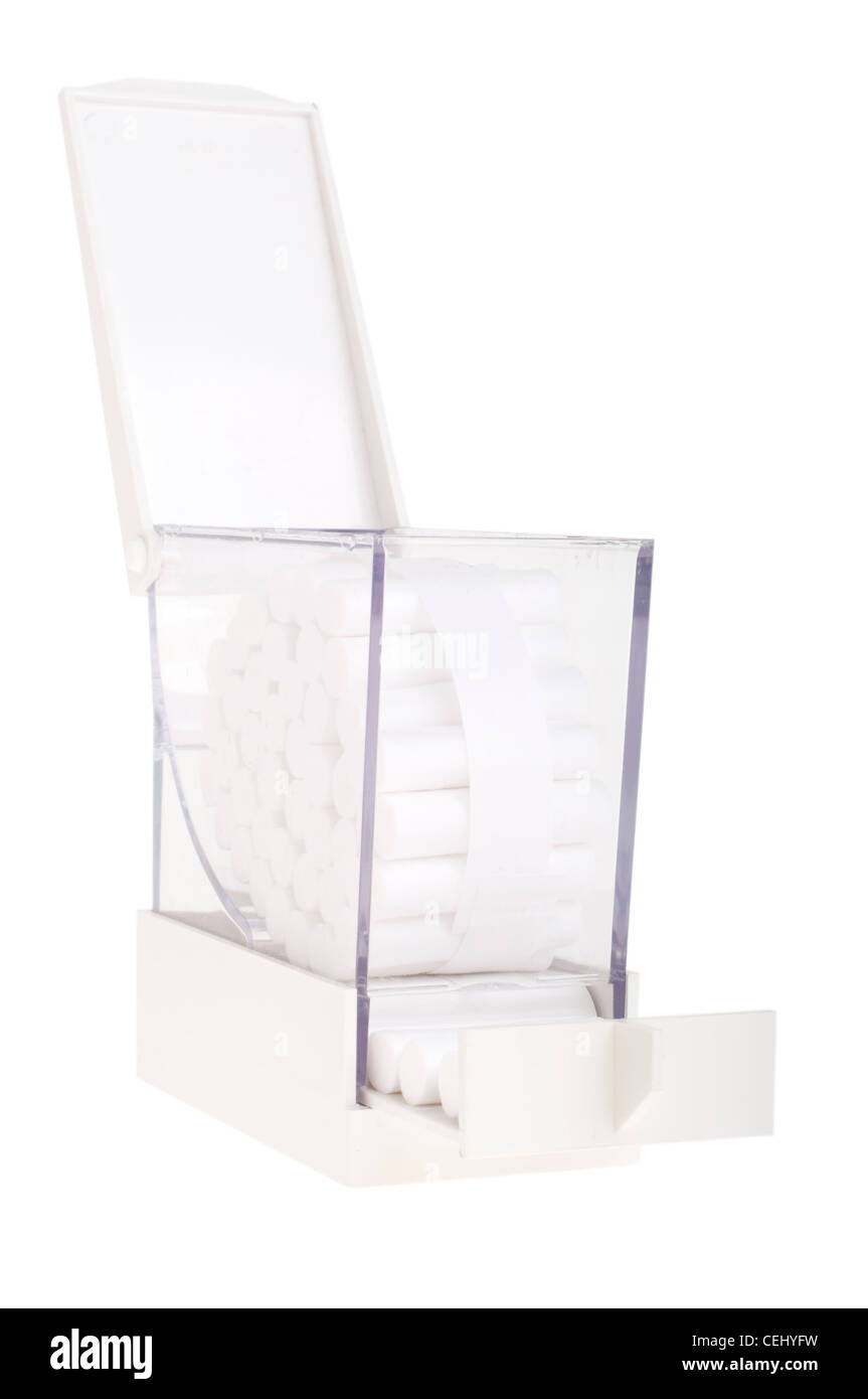 plastic cotton roll dispenser (dentisty equipment) isolated on white ...
