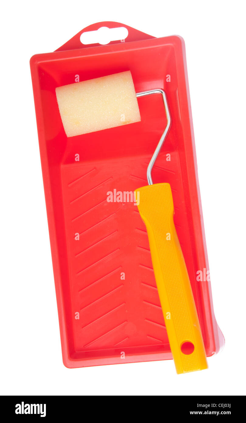 small paint roll utensil on a red tray isolated on white background ...