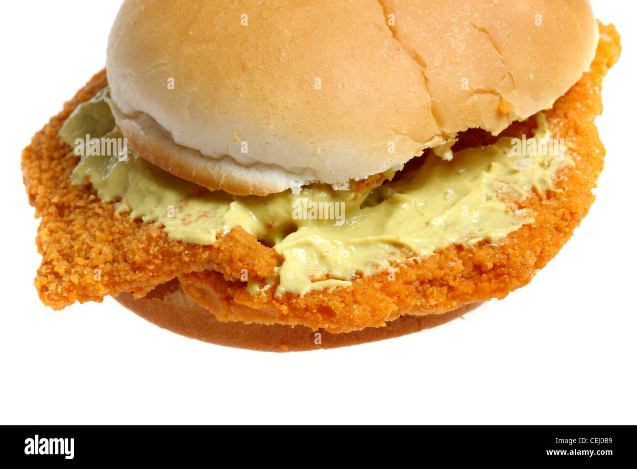 Nutrition, fast food. Bread roll with a pork Schnitzel Stock Photo - Alamy