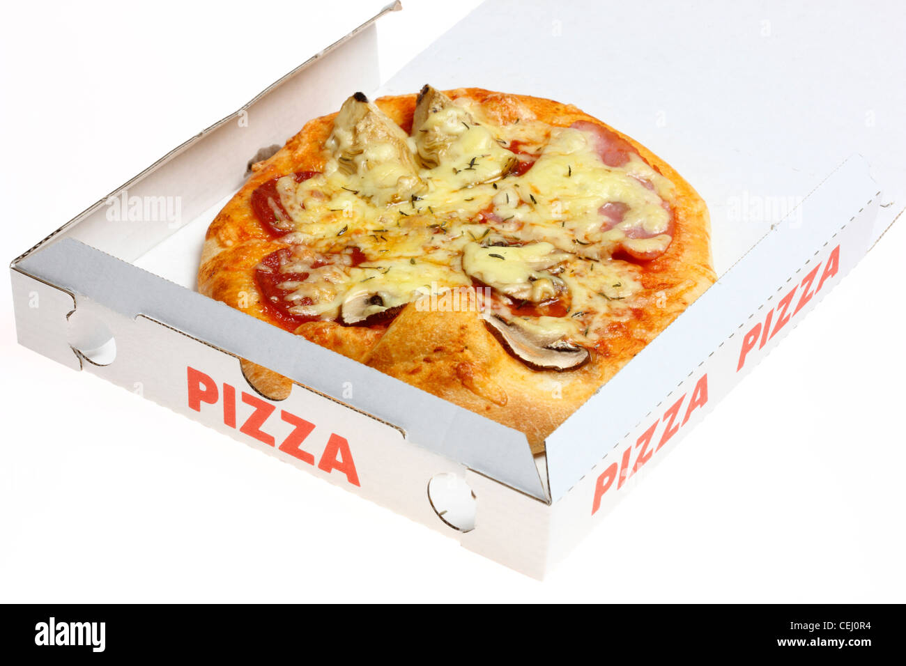 Nutrition, fast food. Pizza for take away, in a cardboard box, pizza ...