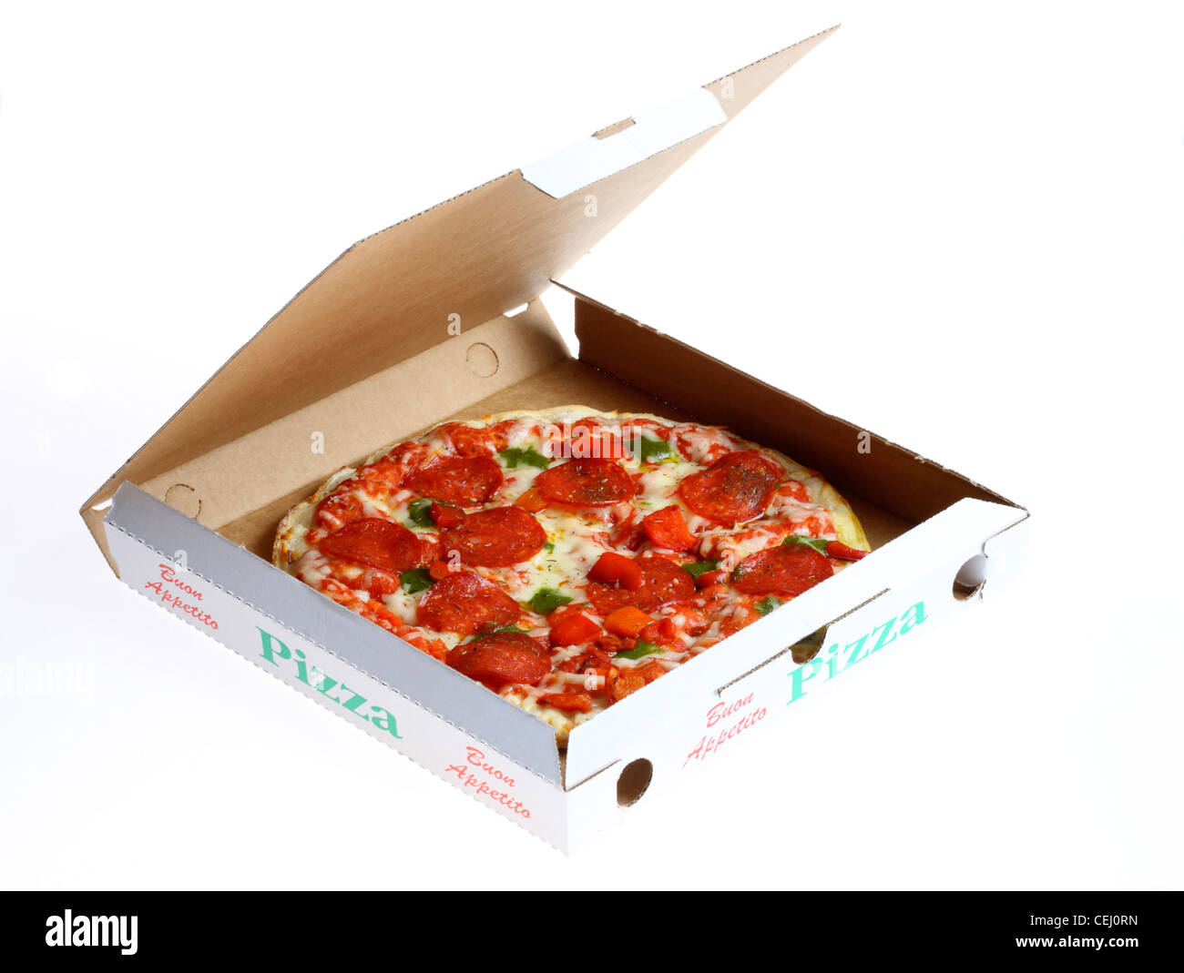 Nutrition, fast food. Pizza for take away, in a cardboard box, pizza ...