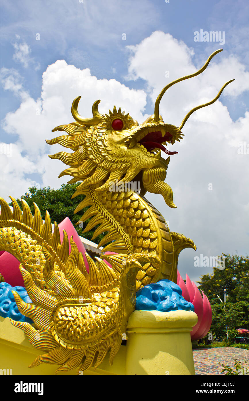 Golden Dragon Statue in temple of Thailand Stock Photo - Alamy