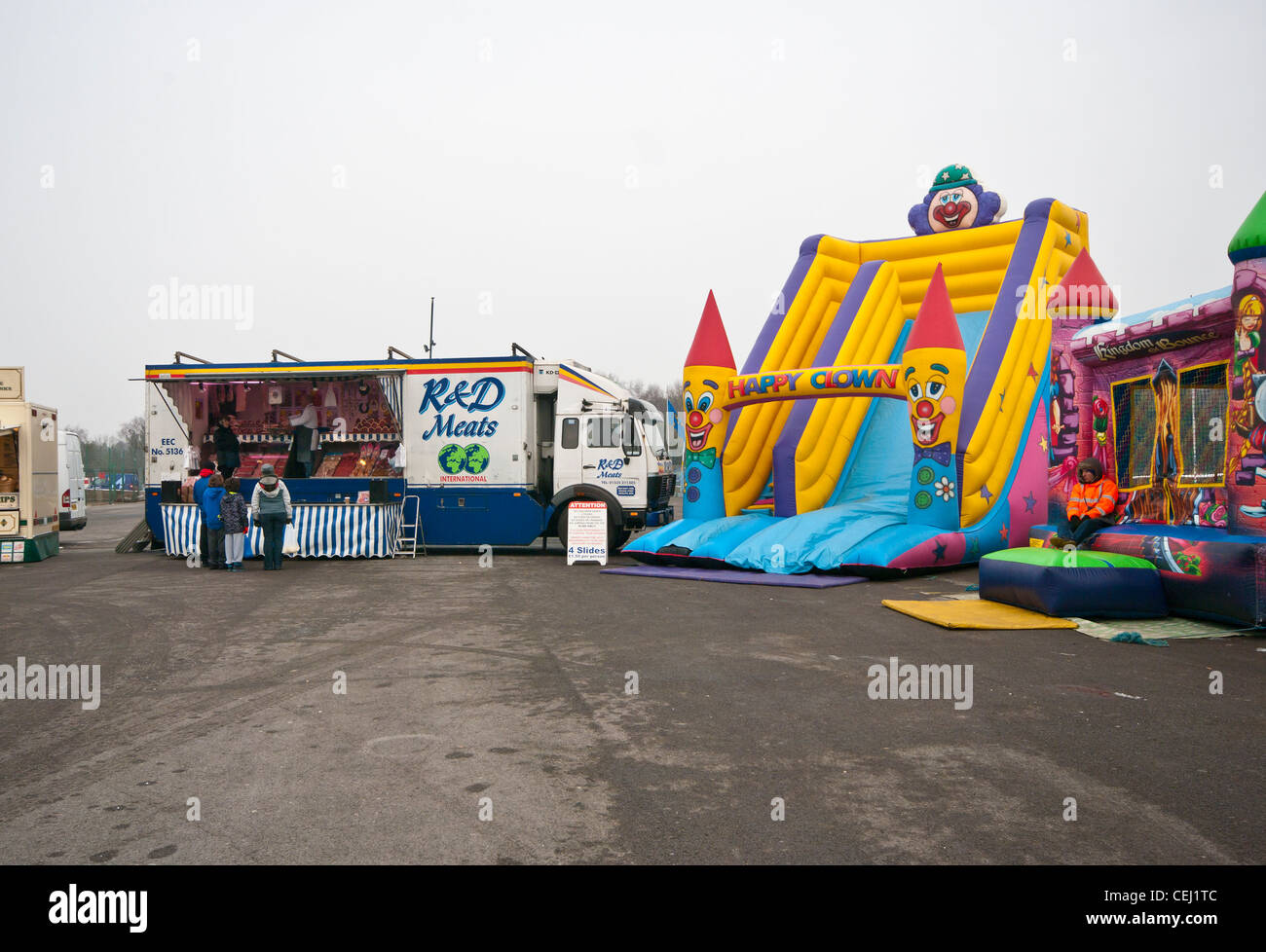Meat Stall and Childrens Inflatable Rides Blackbushe Sunday Market ...
