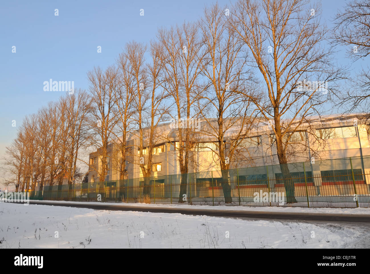 Winter: Modern building at sunset Stock Photo - Alamy
