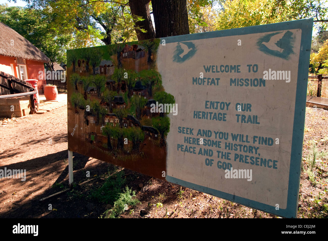 Welcome sign at the Moffat Mission or Kuruman Mission,Kuruman,Northern ...