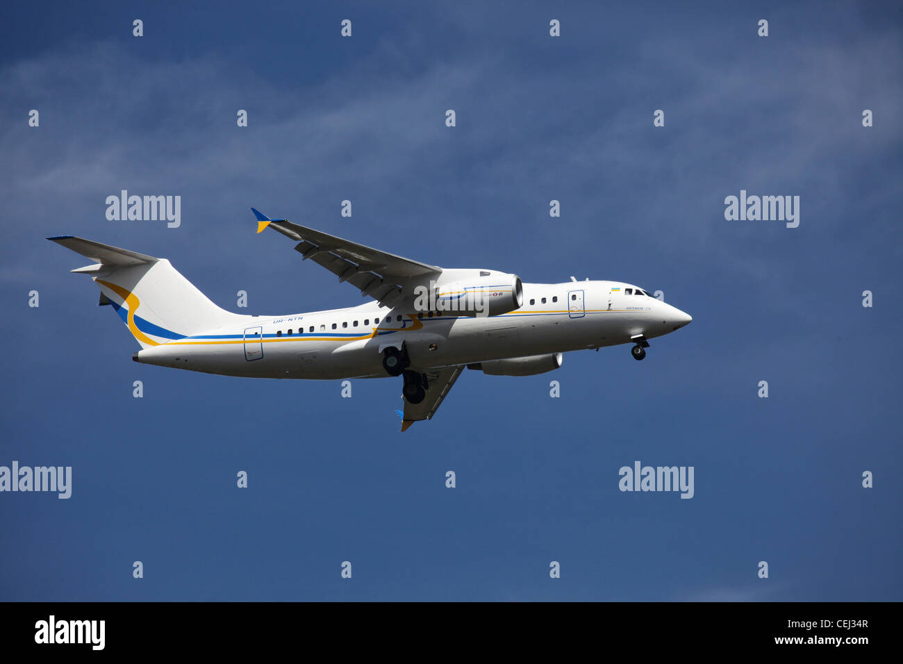 Antonov An-158 regional jet aircraft flying at Farnborough ...
