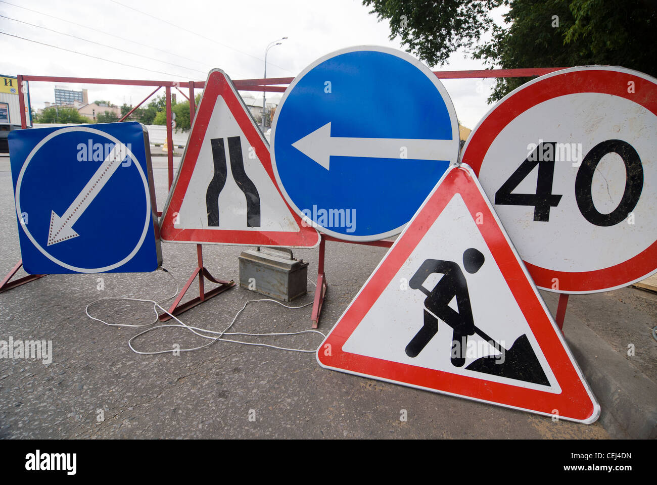 Lots of traffic signs on a street Stock Photo - Alamy