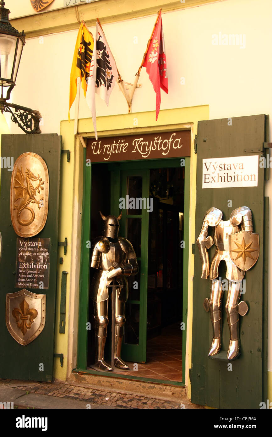 medieval shop in prague, czech. armor costume Stock Photo - Alamy