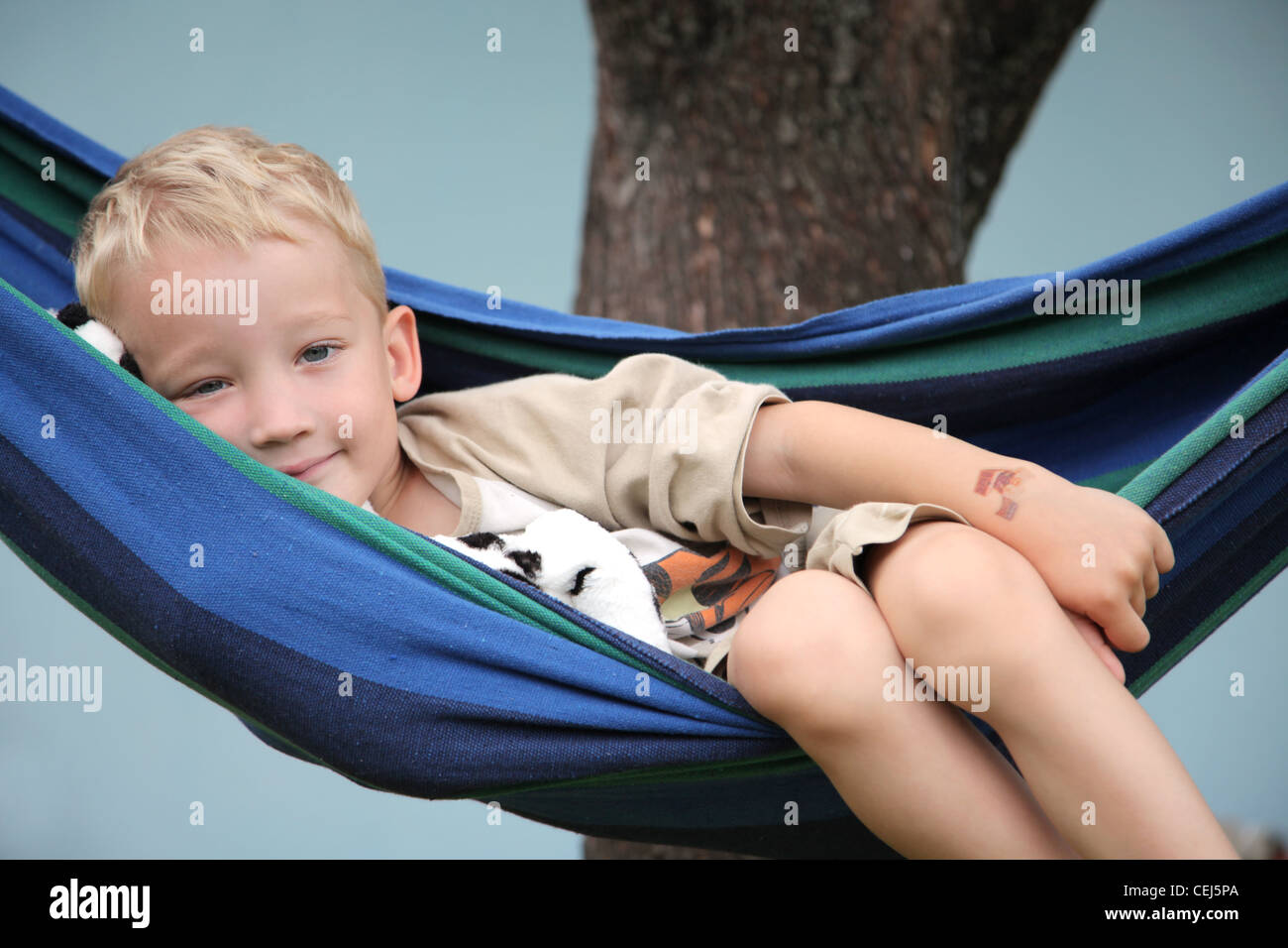 Little boy in hammock Stock Photo - Alamy