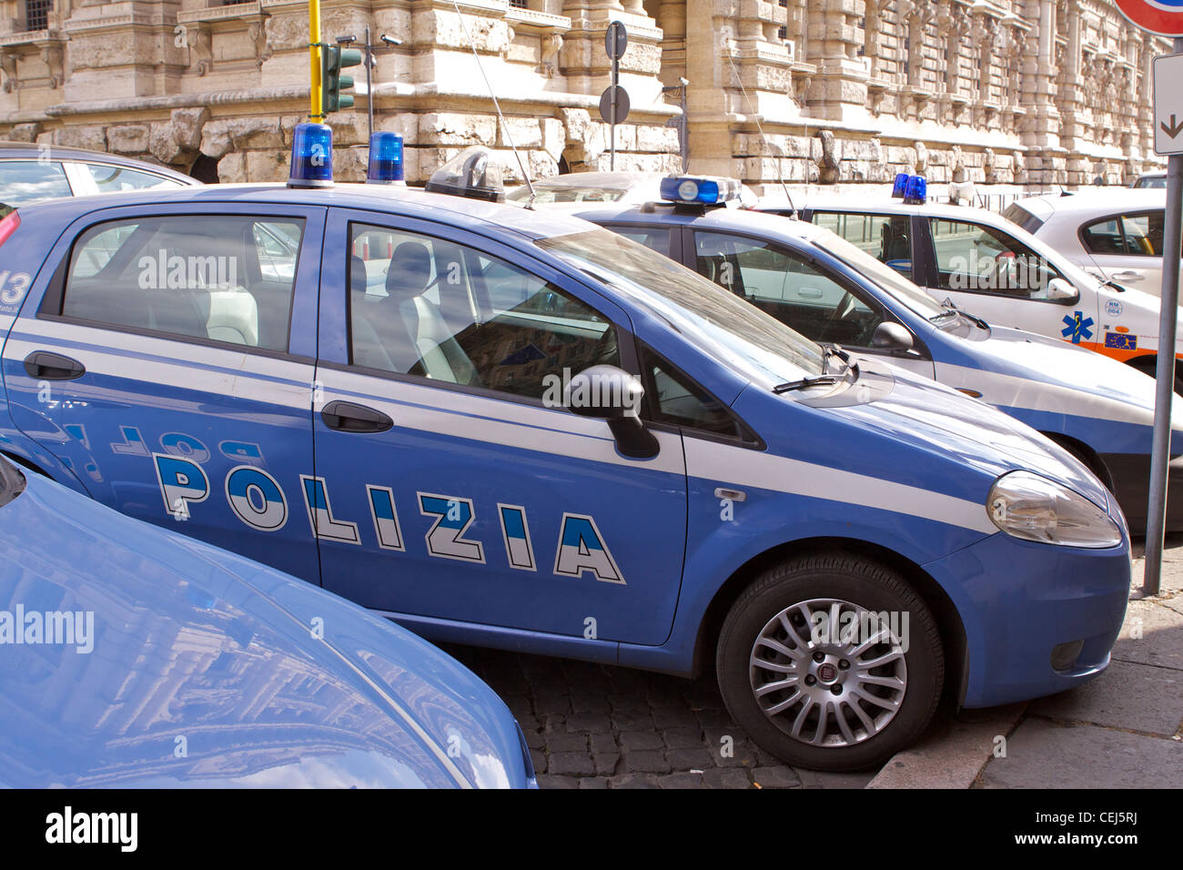 A line of parked police (Polizia) cars in Piazza Cavour Stock Photo - Alamy