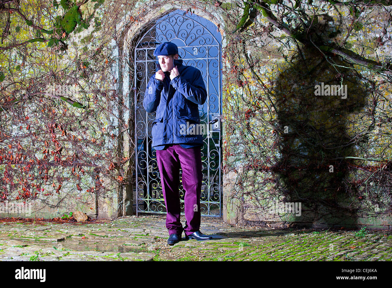 Colour photograph of a white male age 20-25 wearing winter clothing ...