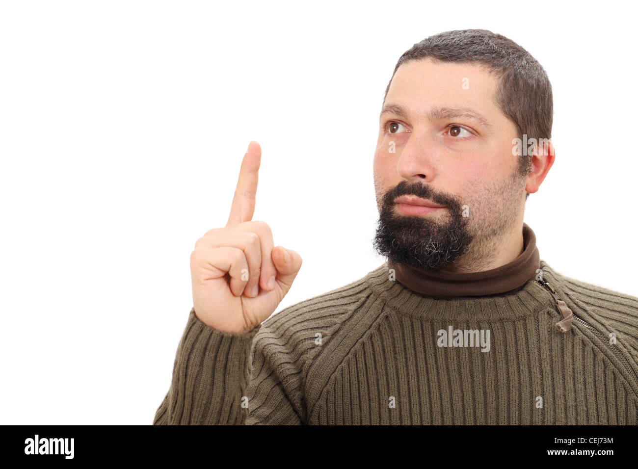 Portrait of a man pointing up Stock Photo - Alamy