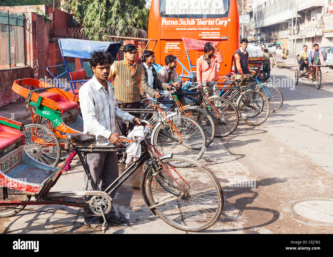 Street life in Old Delhi, India: rickshaw wallahs wait for fares in ...