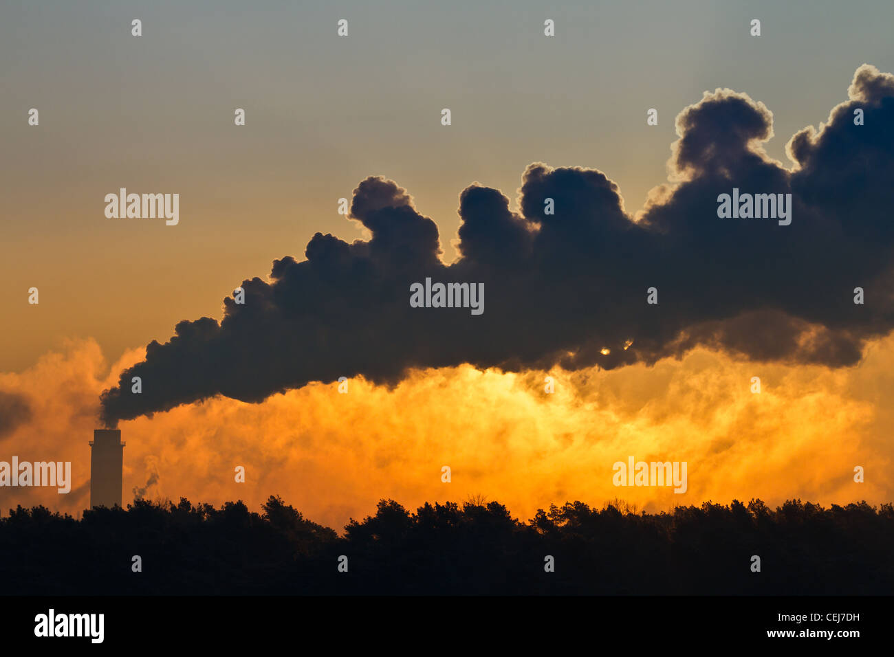 Thermal power station and Smoke at Sunset Stock Photo - Alamy