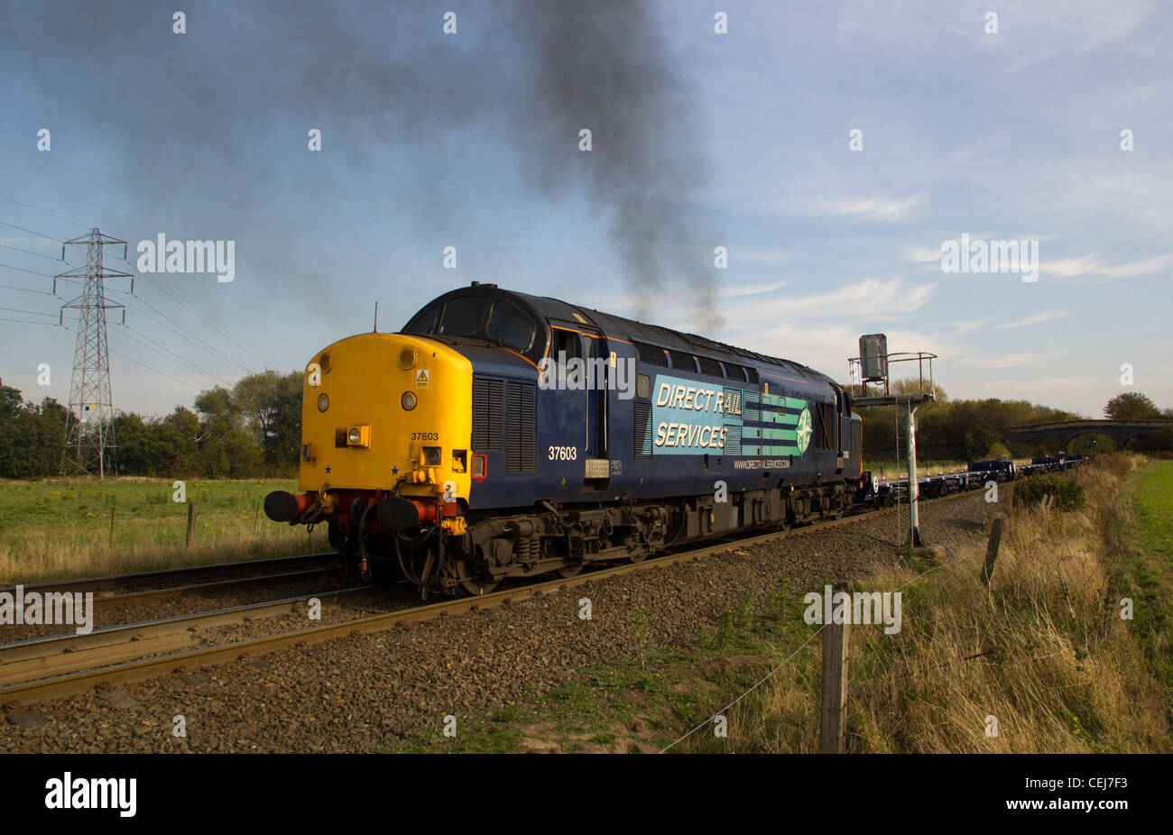 DRS class 37 37603 awaits its path onto the Derby to Birmingham line at ...