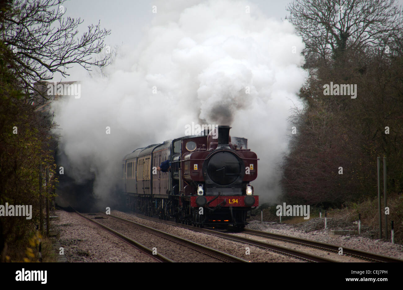 Pannier tank steam locomotives 7752 and 9600 pass Narborough ...