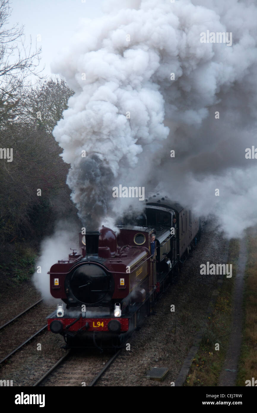 Pannier tank steam locomotives 7752 and 9600 climb Bagworth incline ...