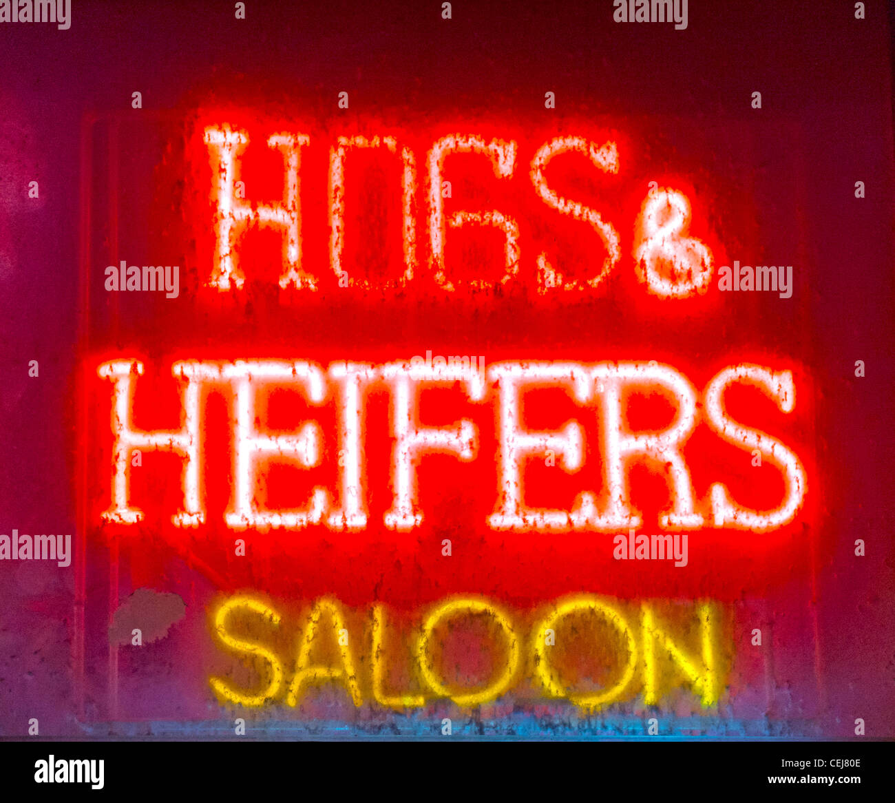 Hogs & Heifers Saloon neon sign Stock Photo - Alamy