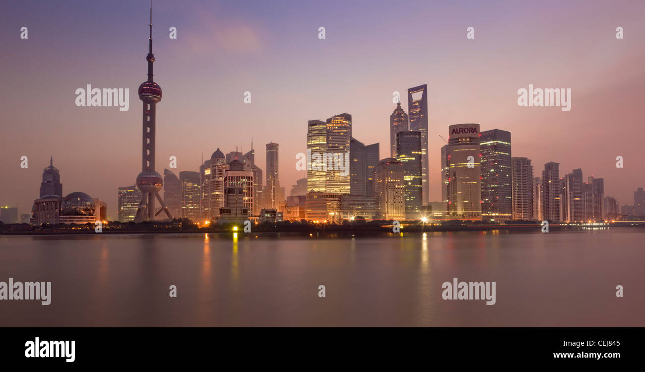 The Pudong skyline at dawn before sunrise, Shanghai, China Stock Photo ...